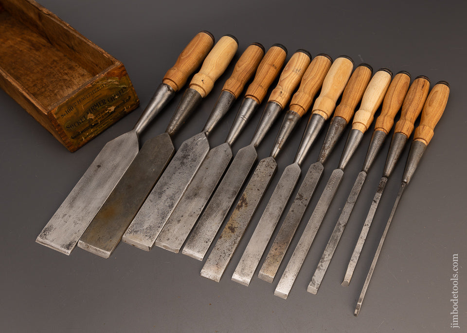 Complete Set of 12 T.H. WITHERBY Socket Firmer Chisels in Original Box 112979