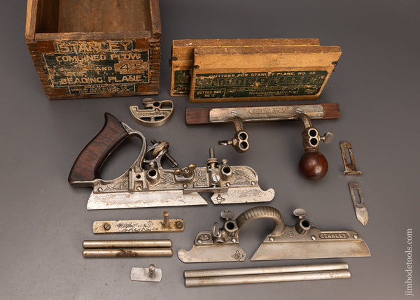 Chestnut Boxed STANLEY No. 45 Combination Plow Plane 100% Complete - 1 ...