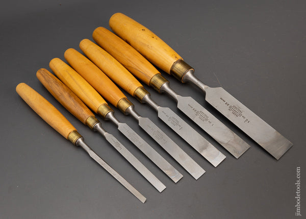 Extra Fine Set of 7 Boxwood Handled Bevel Edge Bench Chisels by MARPLE ...