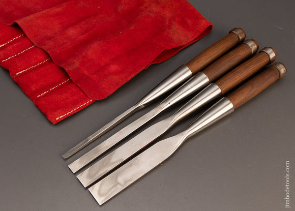 Mint Graduated Set of 4 BARR Heavy Socket Firmer Chisels in Leather Ro ...
