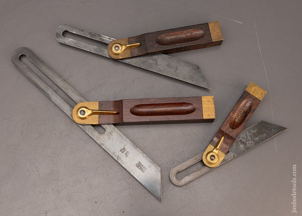 Extra Fine Set of 3 STANLEY No. 25 Rosewood Bevel Squares 6, 8 and 10 ...