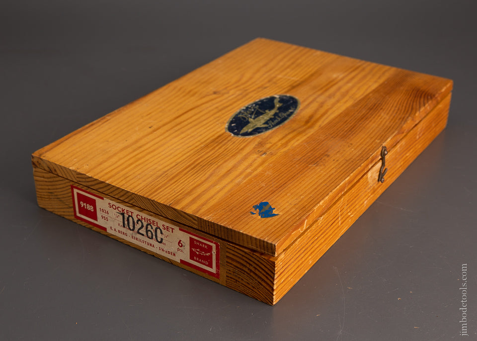 Very Fine E.A. BERG Set of 6 Bevel Edge Socket Chisels Near Mint in Bo ...