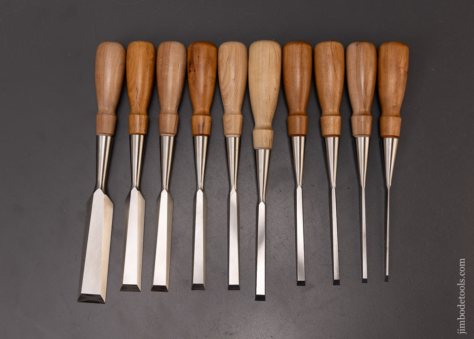 Mint Set of 10 LIE NIELSEN Bevel Edged Bench Chisels in Leather Roll ...