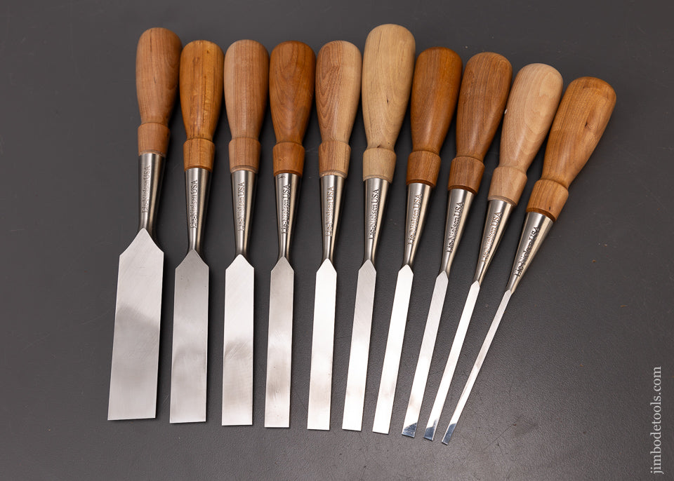 Mint Set of 10 LIE NIELSEN Bevel Edged Bench Chisels in Leather Roll ...