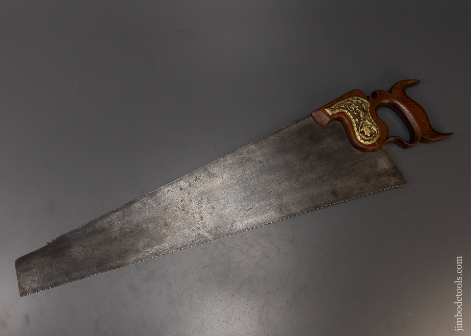 Spectacular English Hand Saw with Heavy Ornate Brass Escutcheon & Dual ...