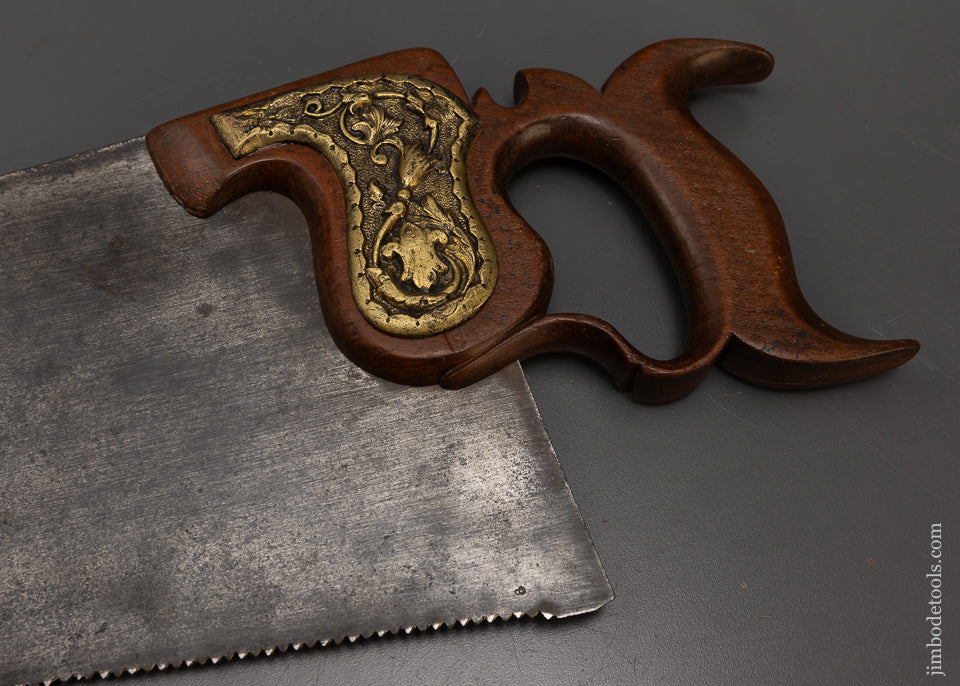 Spectacular English Hand Saw with Heavy Ornate Brass Escutcheon & Dual ...