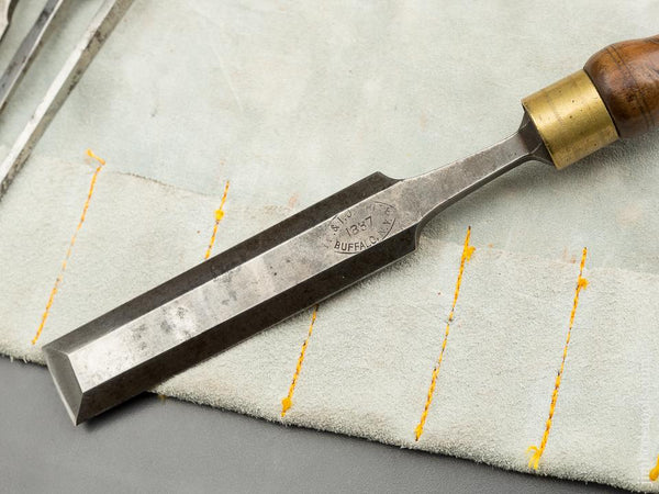 EXTRA FINE Set of Eight L&IJ WHITE Beveled Tang Chisels in Leather Rol ...