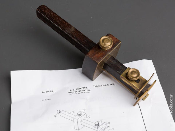 Eight inch THOMPSON Patent October 2, 1909 Rosewood & Brass Marking Ga ...