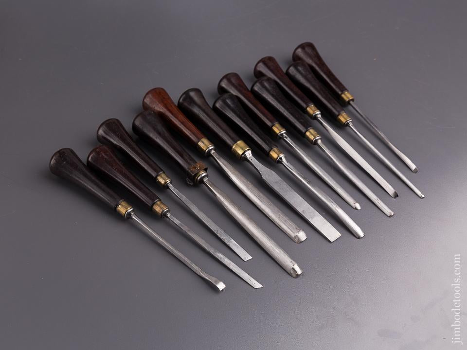 Set of Twelve MILLERS FALLS Rosewood Handled Gouges EXTRA FINE in Orig ...